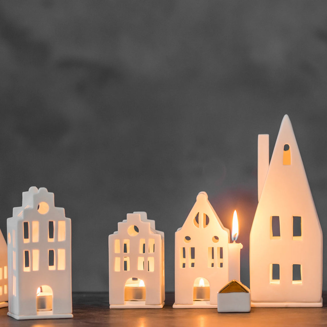 Porcelain Tealight House Village and Candle Holders — Gingerbread World