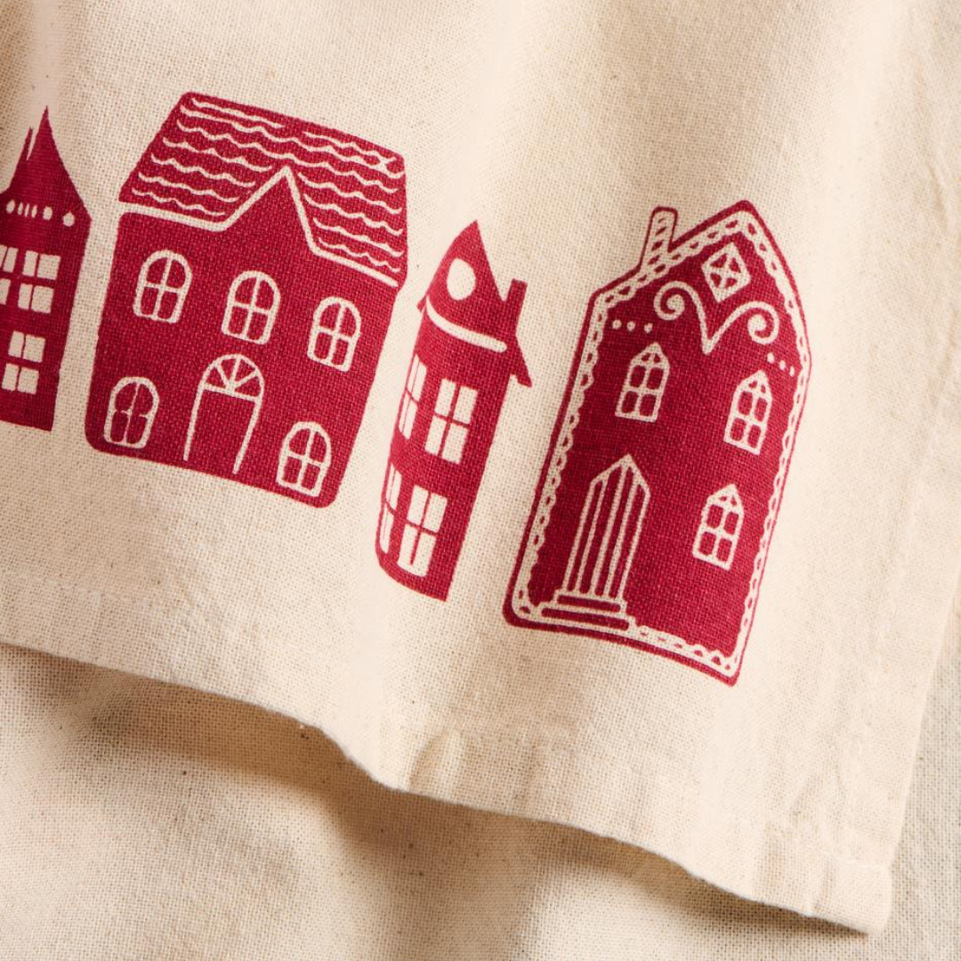 IB Laursen 100% Cotton Tea Towel, Natural With Red Houses — Gingerbread ...